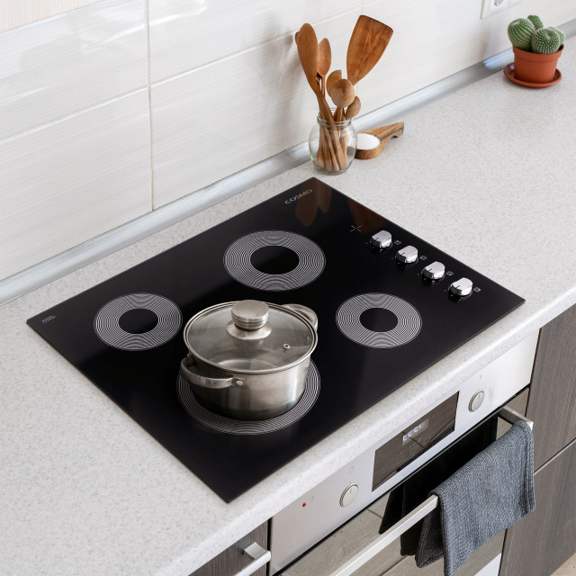 Cosmo 24" Electric Ceramic Glass Cooktop With 4 Elements, Dual Zone ...
