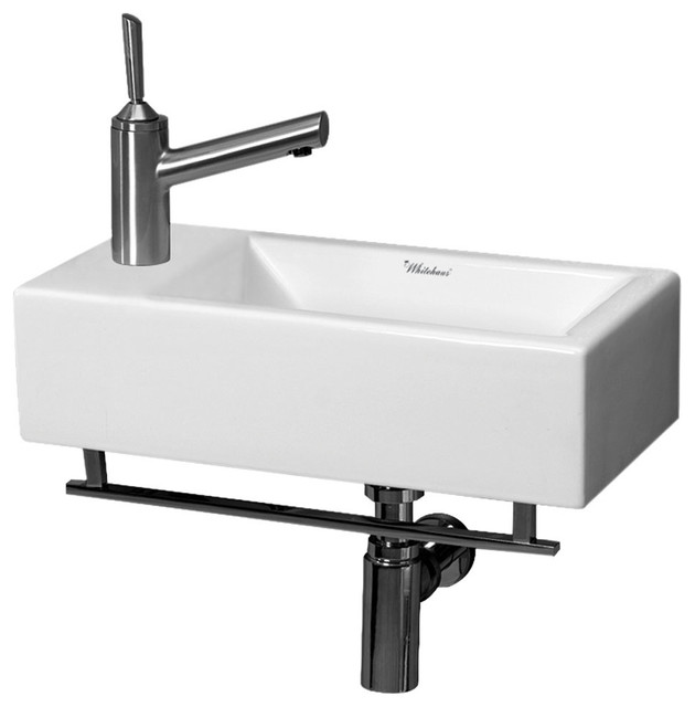 Whitehaus WH1-114LTB White Left Hole Ceramic Bath Wall Mount Basin Sink ...