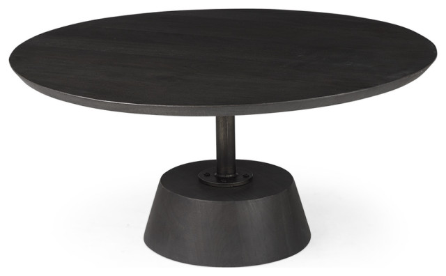 Black Wooden Pedestal Base Coffee Table - Industrial - Coffee Tables ...