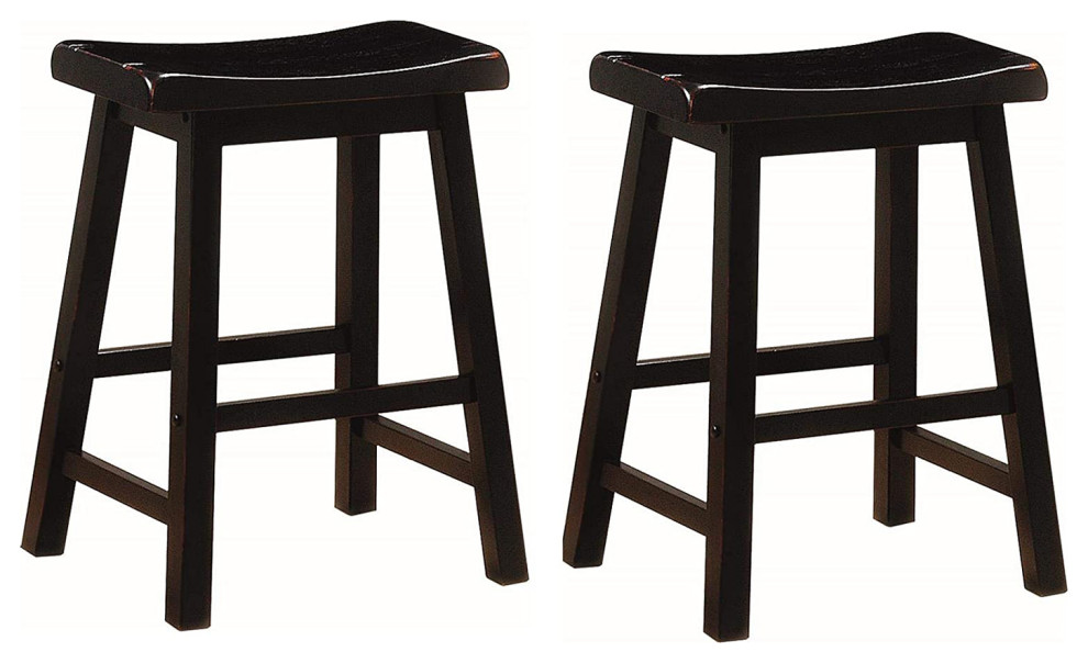 Set of 2 Wooden Counter Height Stools, Black - Transitional - Bar ...