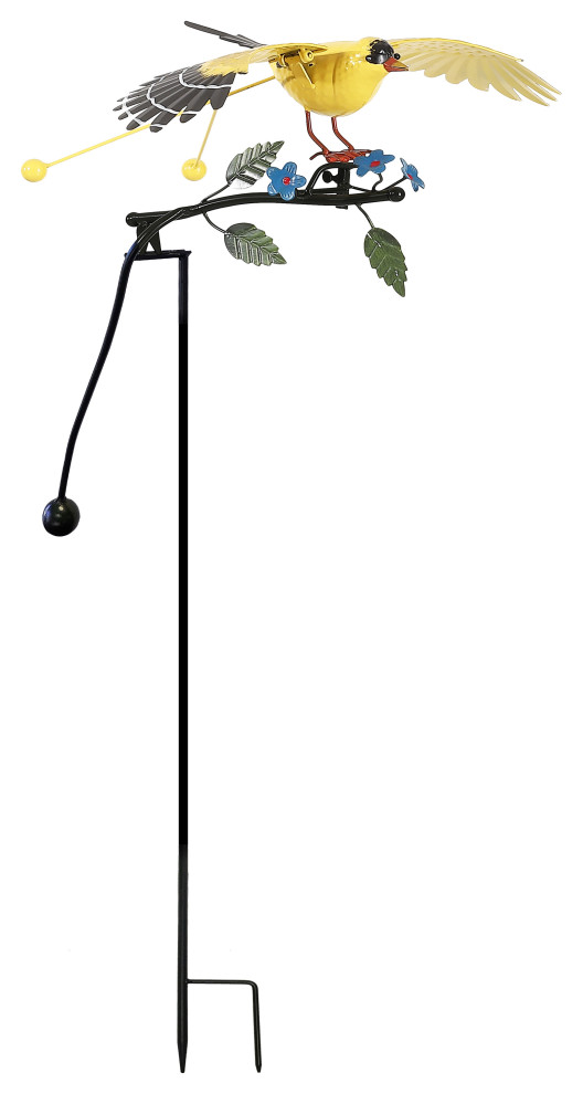 Metal Rocking Flying Goldfinch Rustic Balancing Garden Stake Wind ...
