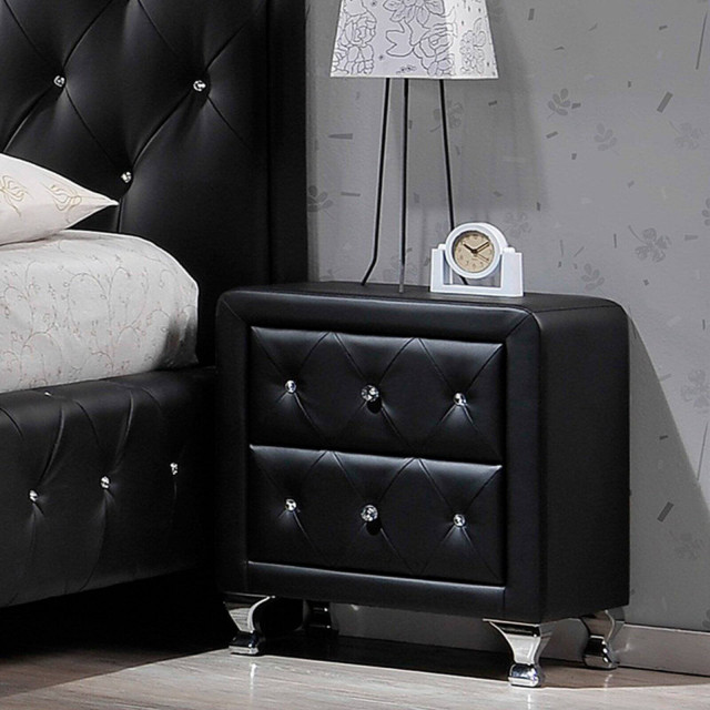 Contemporary Nightstand, Faux Leather Upholstery & Faux Crystal Accents ...