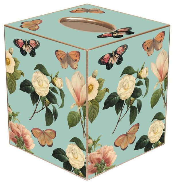 TB1119-Floral 1 on Aqua Tissue Box Cover - Farmhouse - Tissue Box ...