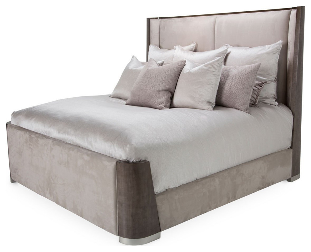 Aico Amini Roxbury Park Queen Dual-Panel Platform Bed in Slate Velvet ...