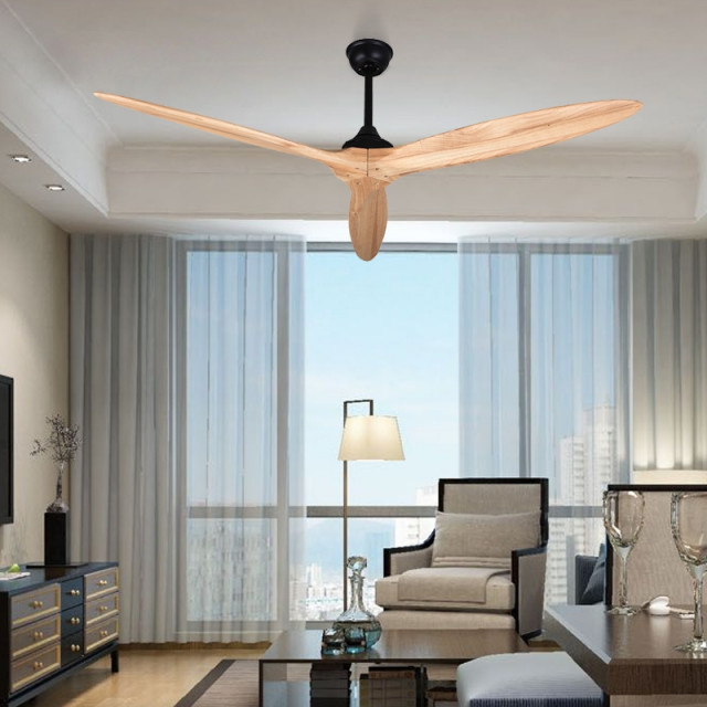 60" Modern Wooden Ceiling Fan with Remote Control - Transitional ...