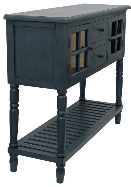 Console Table, Storage Drawers With Pull Handles & Slatted Shelf ...