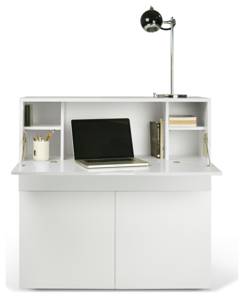 Modern Home Office Desk Work Station Hutch, White - Transitional ...