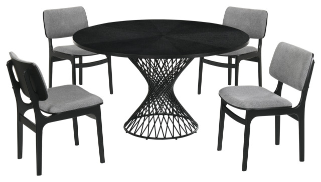 Benzara BM236414 5 Piece Dining Table With Twisted Hourglass Base, Gray ...