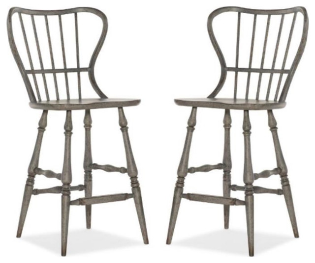 Home Square Dining Room Spindle Back Bar Stool in Speckled Gray - Set ...