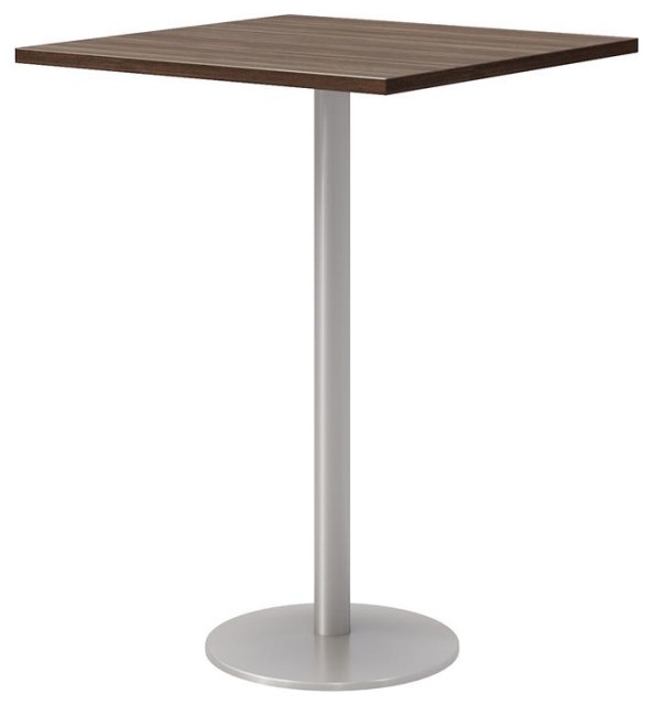 30" Square Pedestal Table - Studio Teak Top - Silver Base - Bistro ...