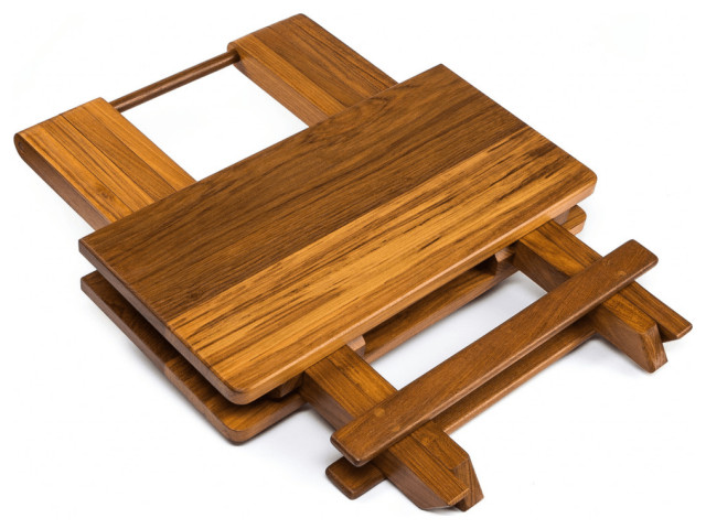 19" Brown Solid Square Teak Folding Indoor Outdoor End Table ...