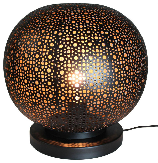 Elegant Boho Pierced Metal Black Gold Globe Table Lamp 12 in Sphere ...