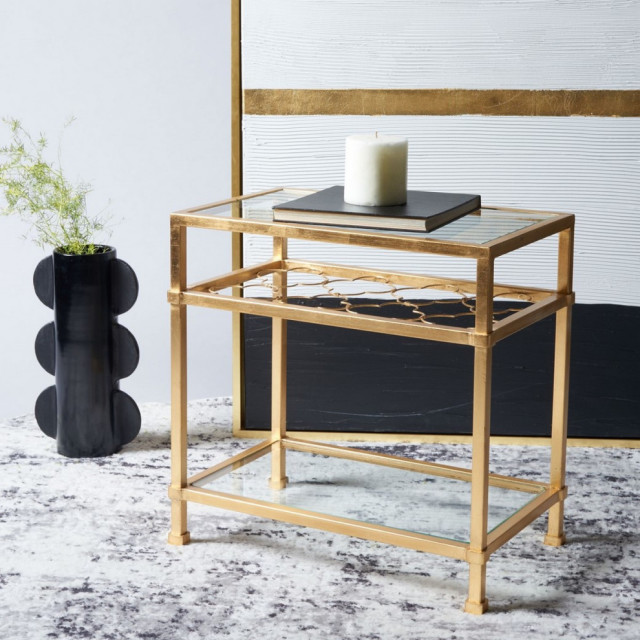 Renee Gold Leaf Glass Side Table - Contemporary - Side Tables And End ...