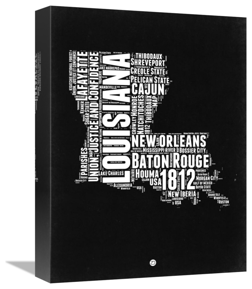 "Louisiana Black and White Map" Fine Art Print, 12" x 16" - Modern ...