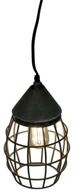 Small Farmhouse Wire Cage Light Pendant in Weathered Zinc, One Size ...