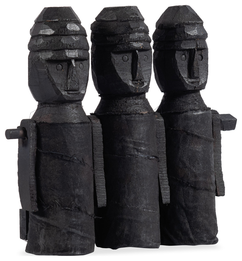 Pair Of 3 Pieces Wooden Puppets Decor - Contemporary - Decorative ...