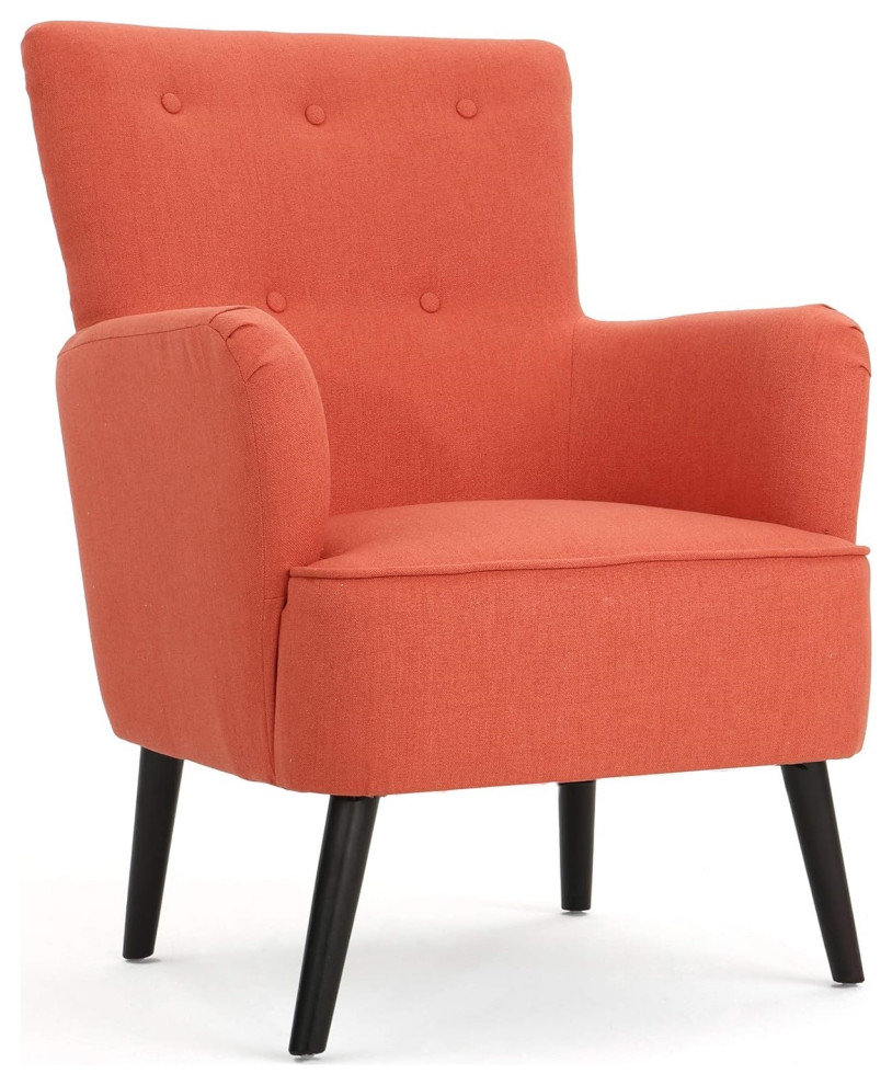 Dark Salmon Transitional Accent Chair with Button Tufted Back and ...