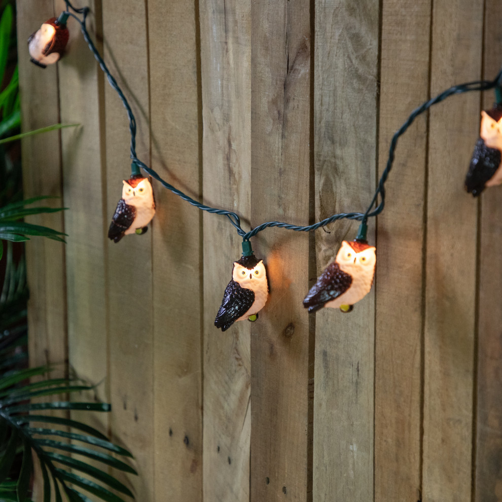 10-Count Brown and Whte Owl Patio Light Set 5.75ft Green Wire - Modern ...
