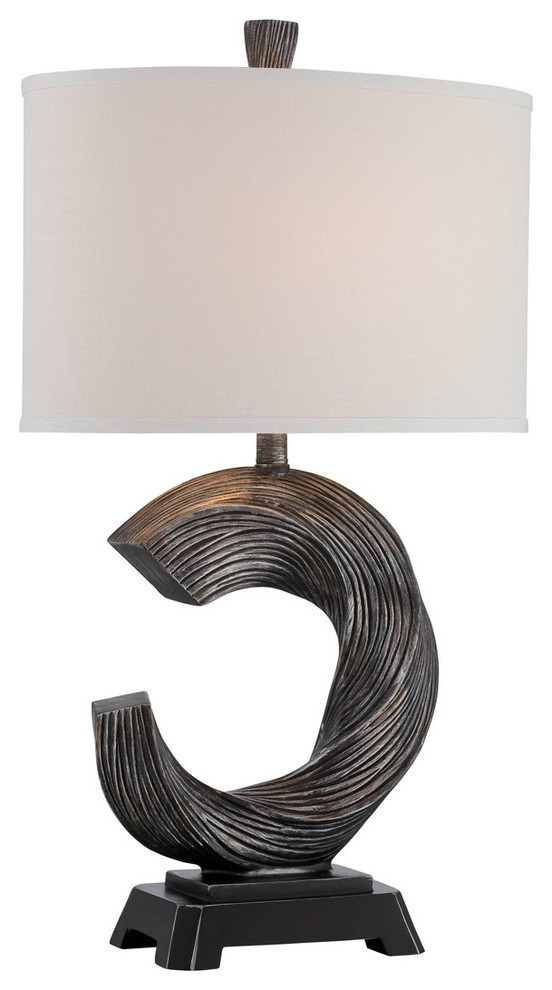 Table Lamp,Ant.Patina/Off-Wht Linen Shd, E27 Cfl 25W/3-Way ...