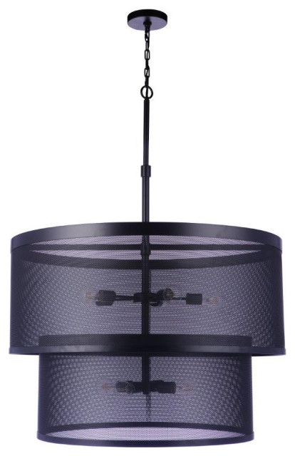 Mesh Nine Light Pendant, Flat Black - Industrial - Pendant Lighting ...