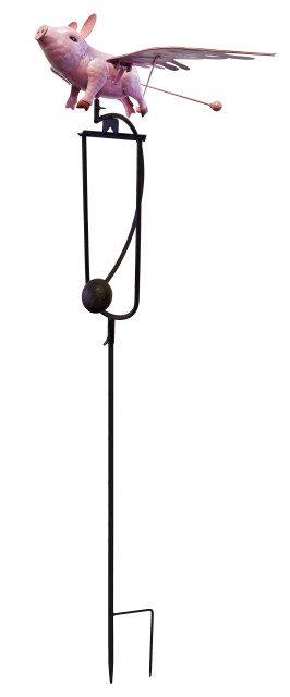 Metal Rustic Flying Pig Rocker Garden Stake Outdoor Kinetic Wind ...