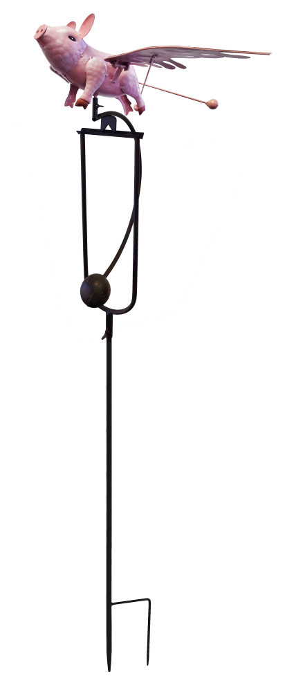 Metal Rustic Flying Pig Rocker Garden Stake Outdoor Kinetic Wind ...