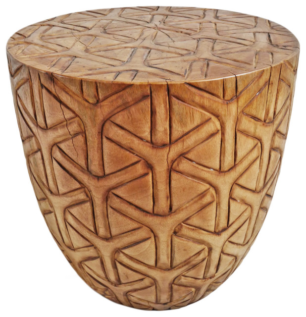 Natural Gumdrop Cane Carved Stool/Side Table - Rustic - Side Tables And ...