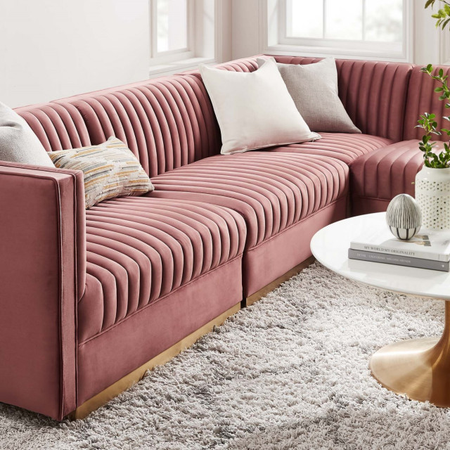 Modular Sectional Sofa Couch, Pink, Velvet, Modern - Contemporary ...