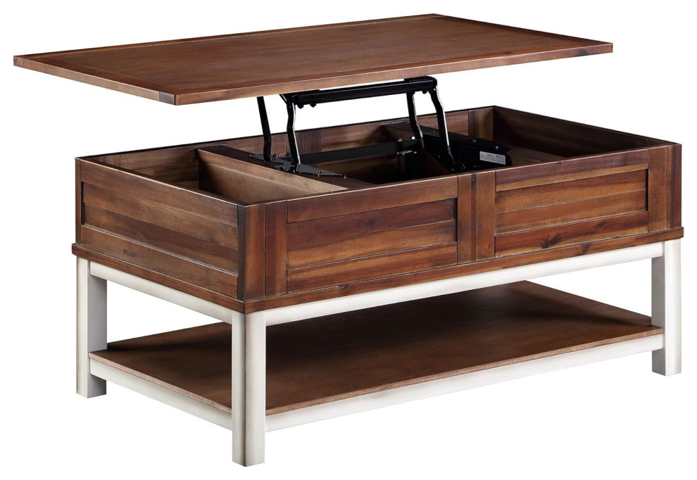 Modern Farmhouse Lift-Top Coffee Table with Storage, Acacia Wood ...