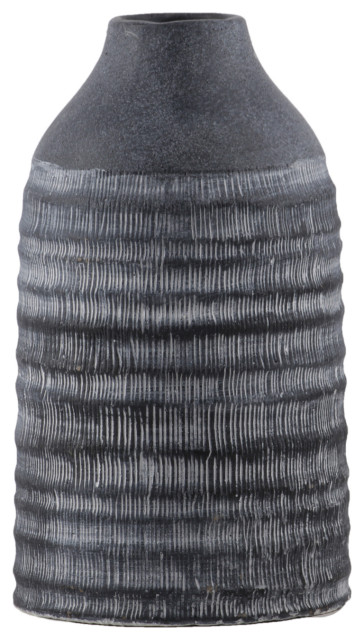 Cement Narrow Mouth Pot With Rustic Pattern Design, Washed Gray, Large ...