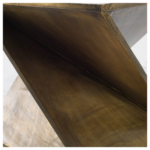 Zelda Gold Metal-Cladded Solid Wood Z-Shaped Accent Table ...