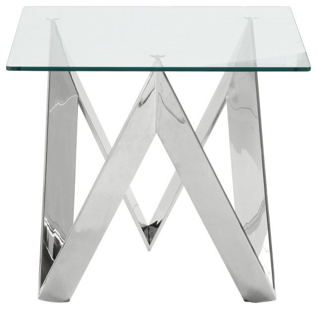 Scarlett Contemporary Square End Table in Polished Steel Finish ...