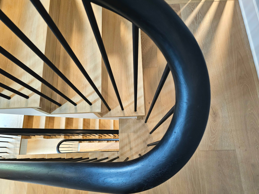 115_Stunning Continuous Rail System on 3 Story Floating Stairs ...