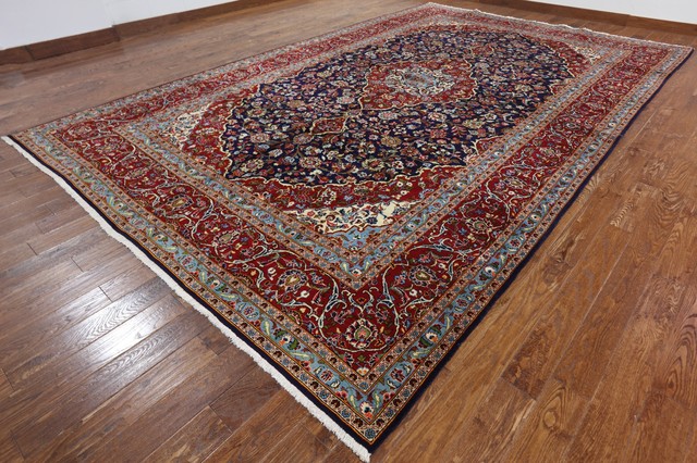 Persian Kashan Hand-Knotted Oriental Rug, Blue, 10'x16', 10'x16 ...