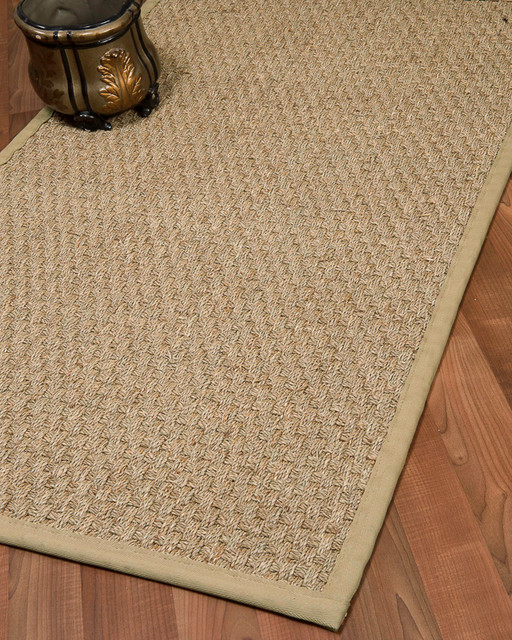 "Optimum" Seagrass Rug - Sage/Khaki, Handcrafted, Cotton Border, 8' X ...