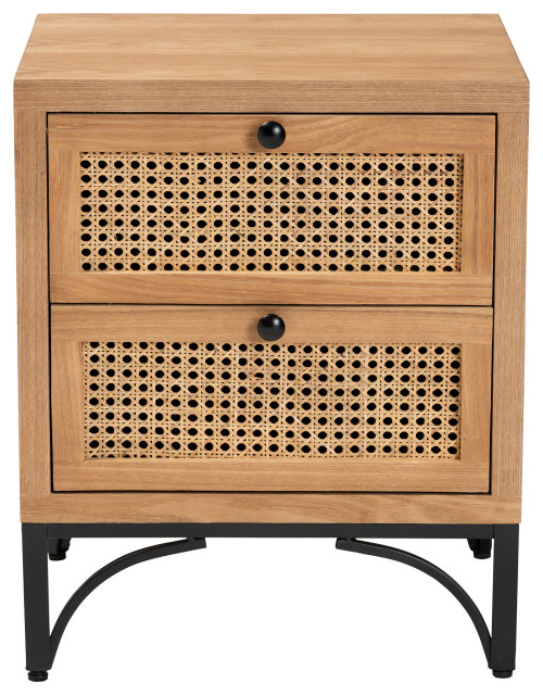 Weslan Natural Brown Finished Wood and Black Metal 2-Drawer Nightstand ...