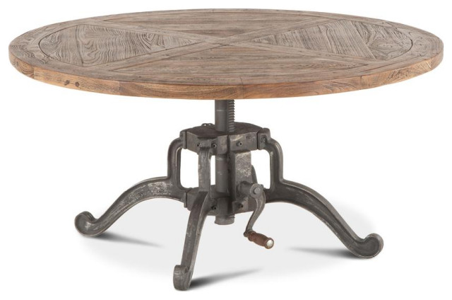 42-Inch Round Coffee Table with Teak Top and Adjustable Crank, Belen ...