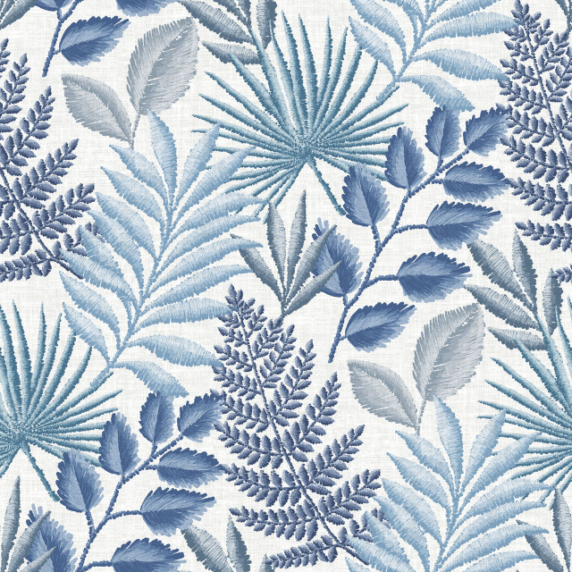 Palomas Blue Botanical Wallpaper - Tropical - Wallpaper - by Brewster ...