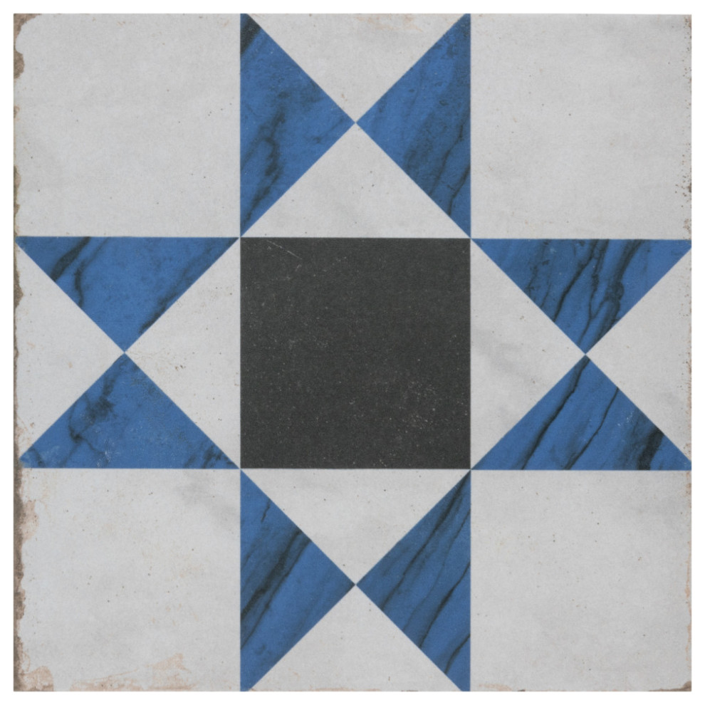 Renaissance Deco Indigo Cross Porcelain Floor and Wall Tile ...