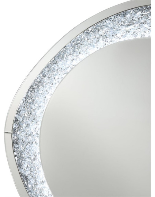 Pemberly Row Glass Acrylic Silver Crystals Inlay Wall Mirror with LED ...
