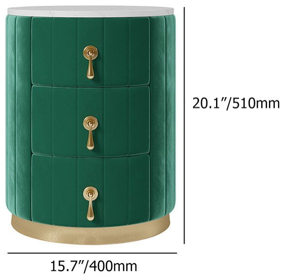 Modern Nightstand Green Round Nightstand with 3 Drawers Nightstand with ...