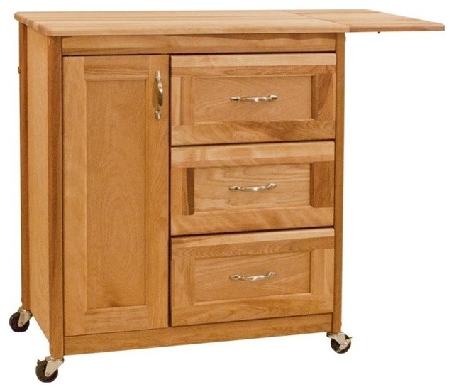 Pemberly Row 3-Drawer and 1-Shelf Wood Kitchen Cart in Natural ...