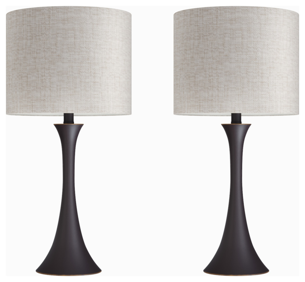 24" Oil Rubbed Bronze Table Lamps with Tan Textured Linen Shade, Set of ...