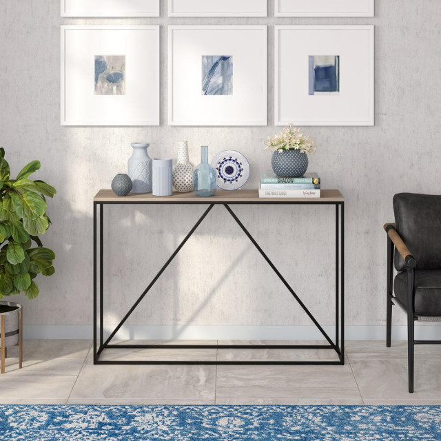 Nia 45 Wide Rectangular Console Table in Blackened Bronze/Antiqued Gray ...