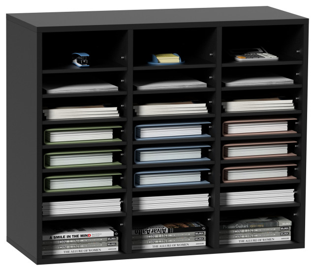 24 Compartments Wood File Organiser Office Mailbox with Adjustable ...
