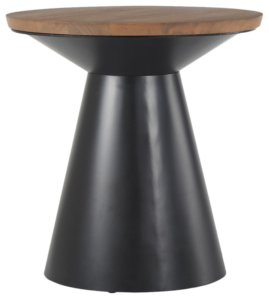 Mitchell Medium Brown Solid Wood w/ Black Iron Pedestal Side Table ...