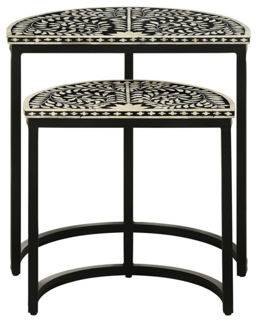 Pemberly Row 2-piece Metal Demilune Nesting Table Black and White ...