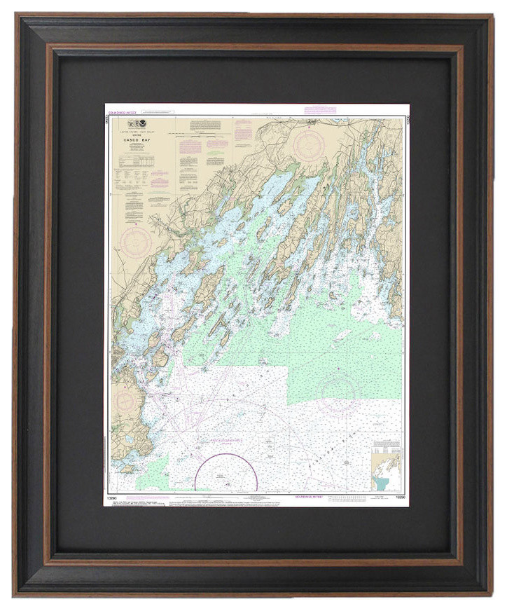 Framed Nautical Chart, Casco Bay - Traditional - Prints And Posters ...