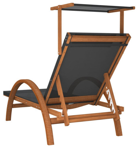 vidaXL Sun Lounger Chair with Canopy Gray Textilene and Solid Wood ...