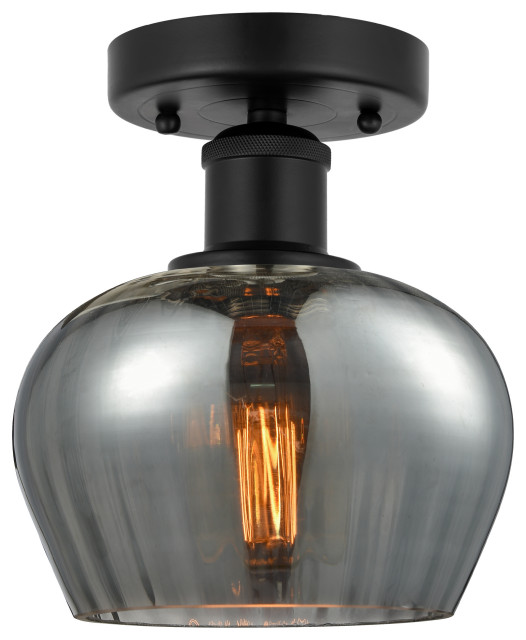 Edison Fenton 7" Semi-Flush Mount, Matte Black, Plated Smoke Shade ...